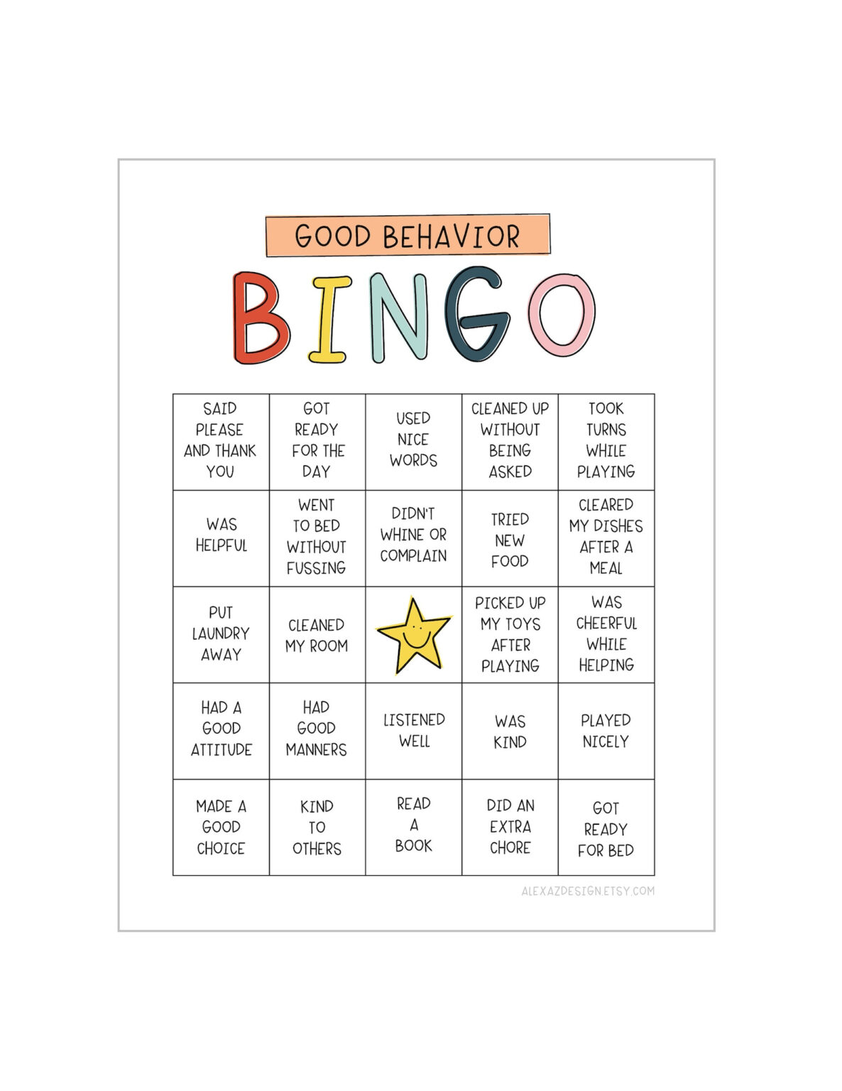 Good Behavior Bingo Printable Chart Behavior Reward Chore Etsy UK ... Good Behavior Bingo Printable Chart Behavior Reward Chore Etsy UK ...